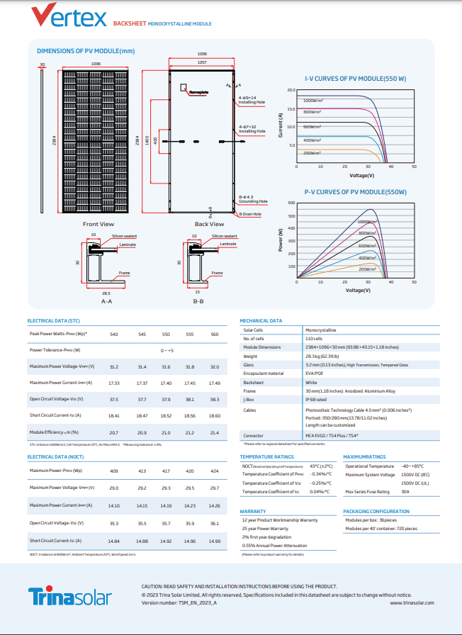 540W-560W Trina Mono Solar Panel